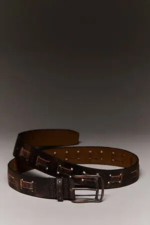 Free People We The Free Distressed Leather Belt With Metal Buckle - Black