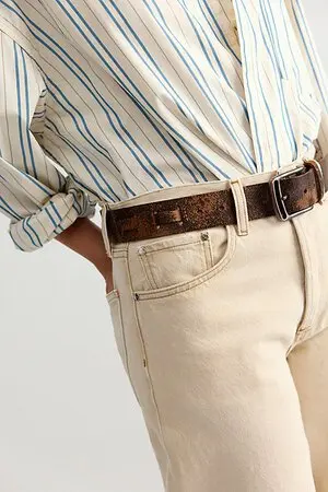 Free People We The Free Distressed Leather Belt With Metal Buckle - Sandblast