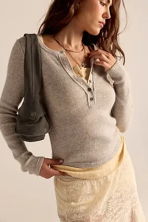 Free People We The Free Solid Cashmere Henley - Frost