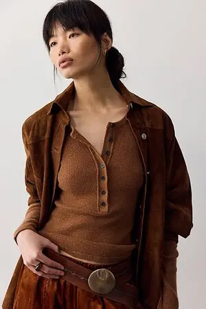 Free People We The Free Hudson Solid Cashmere Henley - Land