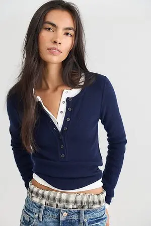 Free People We The Free Hudson Solid Cashmere Henley - Shark