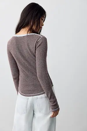 Free People We The Free Hudson Striped Cashmere Henley - Pale Blue Combo
