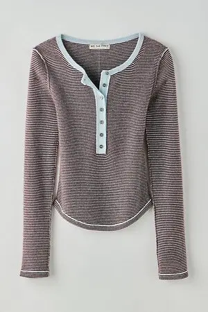 Free People We The Free Hudson Striped Cashmere Henley - Pale Blue Combo