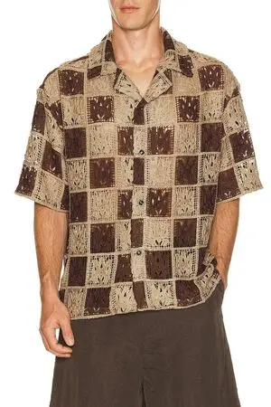 Amiri Ma Check Lace Camp Shirt In Brown - Earth
