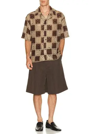 Amiri Ma Check Lace Camp Shirt In Brown - Earth