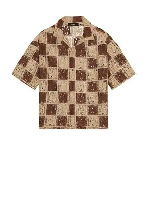 Amiri Ma Check Lace Camp Shirt In Brown - Earth