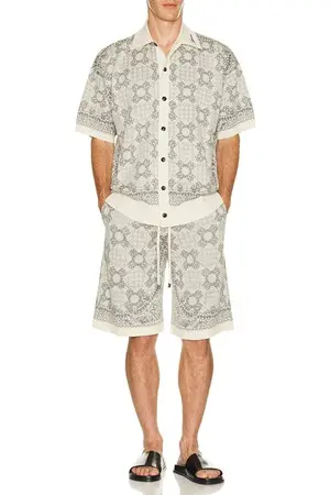 Amiri Ma Quad Check Mesh Knit Shirt In Light Grey