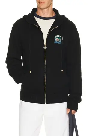 Casablanca Zip Up Hoodie In Black - Palm Tree Emblem