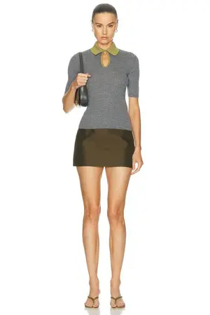JIL SANDER Jil Sander Short Sleeve Ribbed Knit Polo Sweater With Cutout Detail Pebble