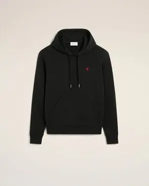 AMI Paris Cotton Hoodie With De Coeur Embroidery - Black