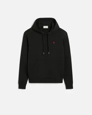 AMI Paris Cotton Hoodie With De Coeur Embroidery - Black