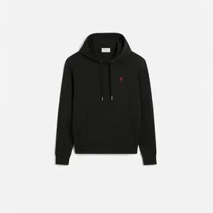 AMI Paris Cotton Hoodie With De Coeur Embroidery - Black