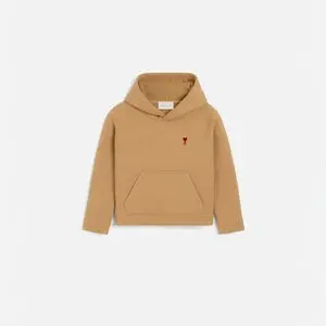AMI Paris Cotton Hoodie With De Coeur Embroidery - Camel
