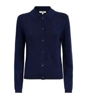 Maje Wool Embellished Polo Cardigan - Blue