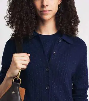 Maje Wool Embellished Polo Cardigan