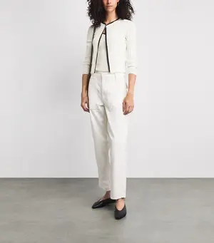 Maje Pointelle Knit Cardigan And Tank Top Set With Contrast Trim