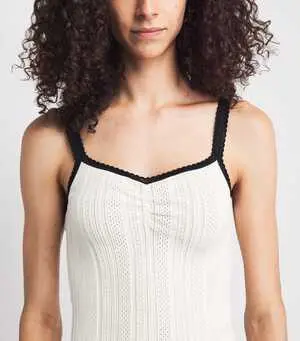 Maje Pointelle Knit Cardigan And Tank Top Set With Contrast Trim