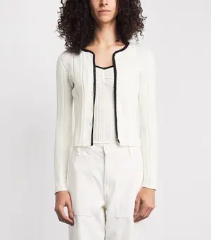Maje Pointelle Knit Cardigan And Tank Top Set With Contrast Trim