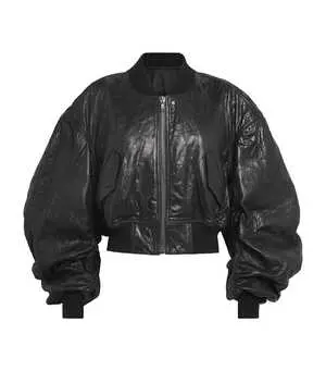 Rick Owens Crinkled Leather Bomber Jacket