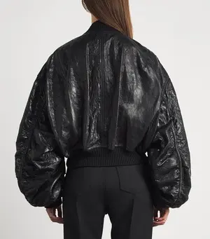Rick Owens Crinkled Leather Bomber Jacket