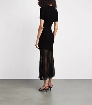 Claudie Pierlot Knitted Midi Dress With Pleated Skirt