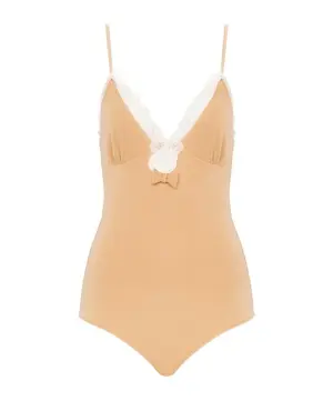 Chloé Lace-trimmed Ruffled Bodysuit - Light Brown
