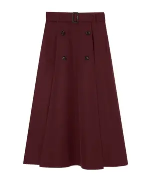 Burberry Tropical Gabardine Trench Midi Skirt - Vineyard Red Grape