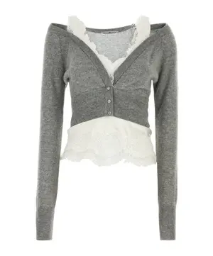 Ermanno Scervino Cropped Lace Trim Cardigan