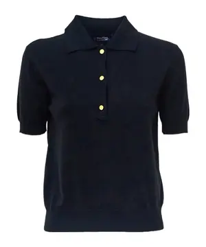 Max Mara Knitted Polo Shirt With Ribbed Details - Black