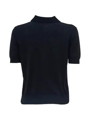 Max Mara Knitted Polo Shirt With Ribbed Details - Black