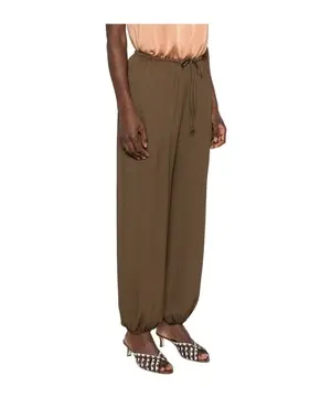 FORTE_FORTE Drawstring Waist Elasticated Hem Trousers - Green