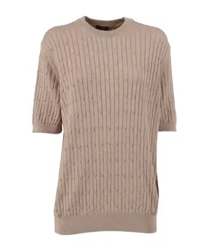 Peserico Ribbed Crew-neck T-shirt - Beige