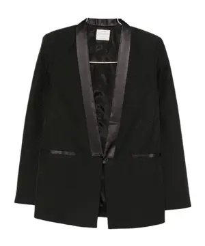 FORTE_FORTE Satin-trim Shawl-lapel Blazer - Black