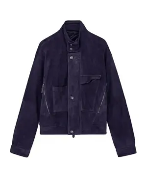 Giorgio Armani Suede High Neck Blouson Coat - Black