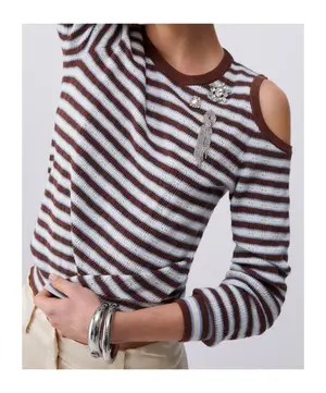 Liu Jo Striped Cut-out Sweater With Jewel Embroidery