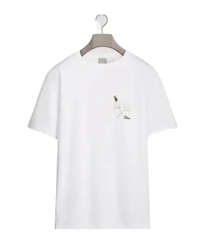 Dior T-shirt With Flower Bee Embroidery, Relaxed Fit - Black