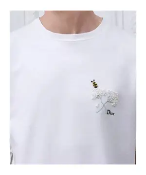 Dior T-shirt With Flower Bee Embroidery, Relaxed Fit - Black
