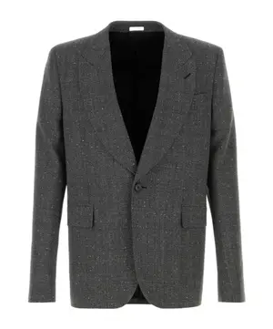 Alexander McQueen Single Breasted Embellished Jacket - Grey