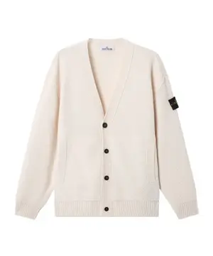 Stone Island Loose-fit V-neck Cardigan With Pockets - Ivory