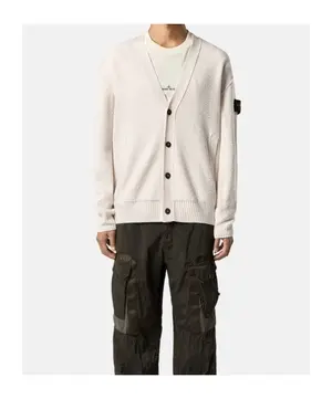 Stone Island V-neck Cardigan With Pockets - Ivory