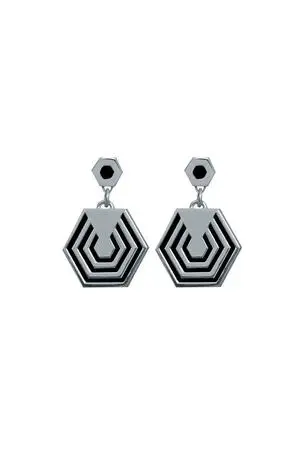EDGE ONLY Hexagon Drop Earrings Sterling Silver - Black