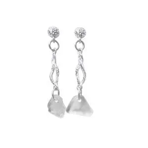 GLASSTYK Hammered Swirl Drop Earrings With Sea Glass