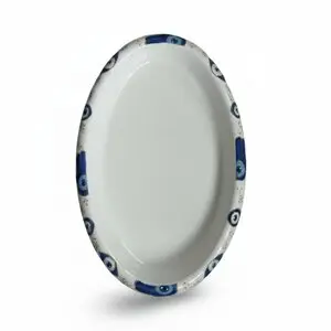 CASA DUNIYA Karima Oval Hand-painted Evil Eye Serving Platter - White