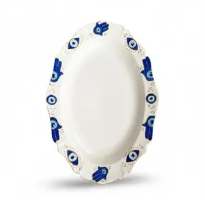 CASA DUNIYA Hand-painted Karima Scalloped Edge Oval Serving Platter - White