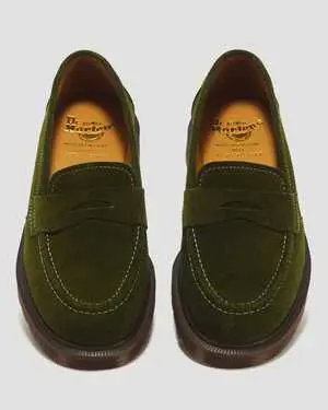 Dr. Martens Repello Calf Suede Moc Toe Penny Loafers - Green