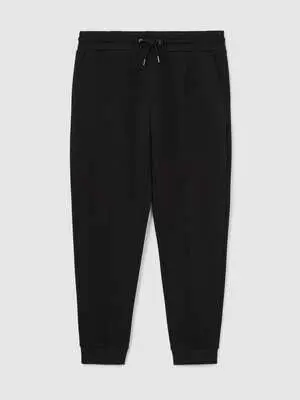 REISS Finn Premium Interlock Cuffed Joggers - Black