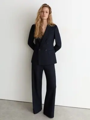 REISS Solene Wool-blend Wide-leg Suit Trousers - Navy