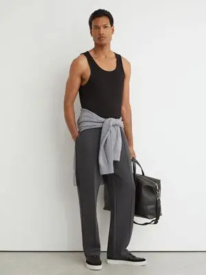 REISS Form Premium Interlock Straight-leg Joggers - Charcoal Grey