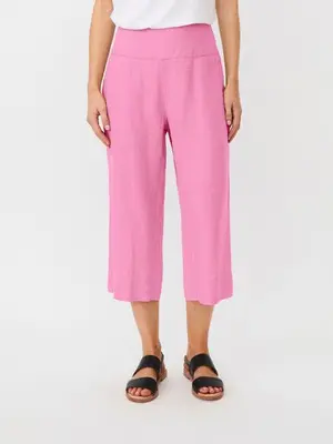 MASAI COPENHAGEN Linen Cropped Trousers With Smocked Waistband - Fuchsia Pink