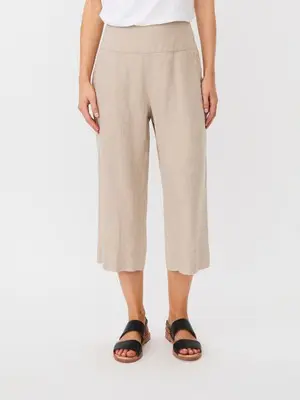 MASAI COPENHAGEN Linen Cropped Trousers With Smocked Waistband - Natural